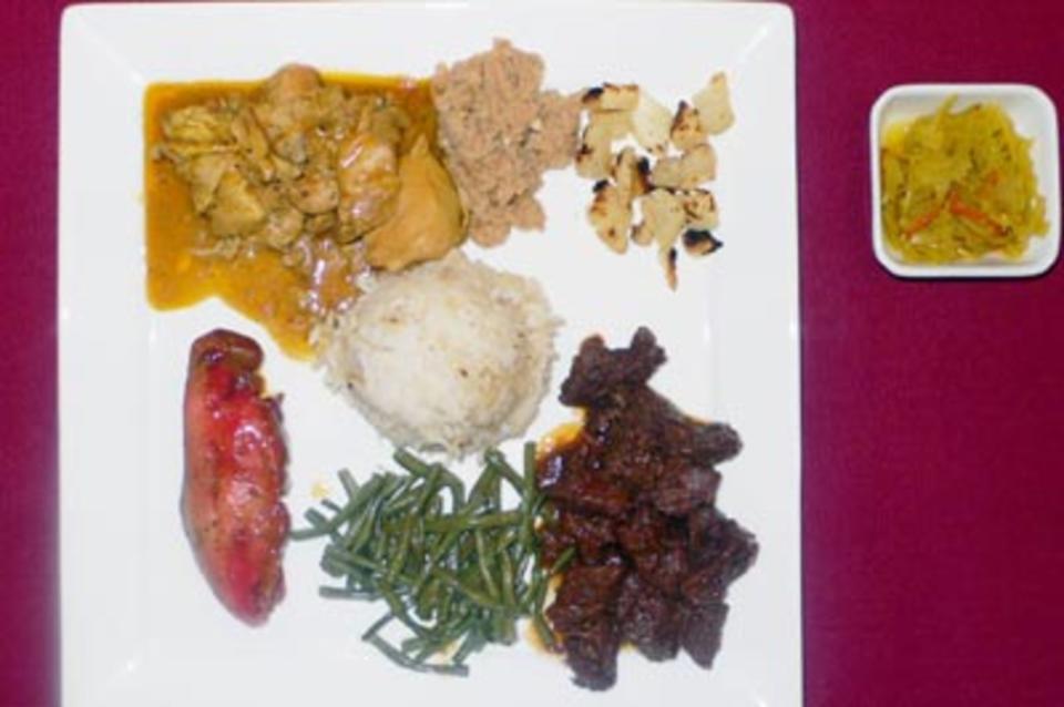 Das perfekte Dinner Rezepte - Surinaamse Reijstafel mit Huhn und Fisch